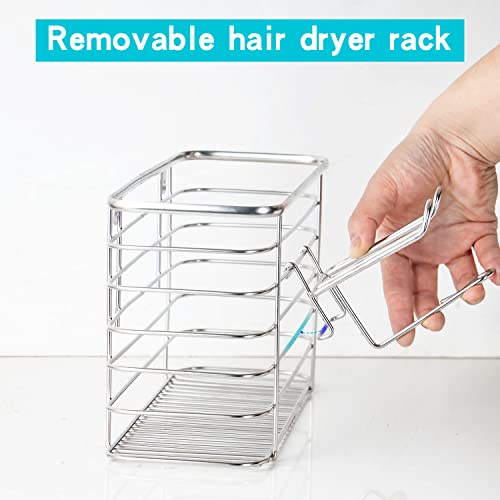 YQh Hair Tool Organizer,Hair Dryer Holder,Hair Styling Tool Organizer Basket for Bathroom,Stainless Steel Hair Dryer Holder Storage,Wall Mounted Tool Organizer Storage Basket for Hair Drye