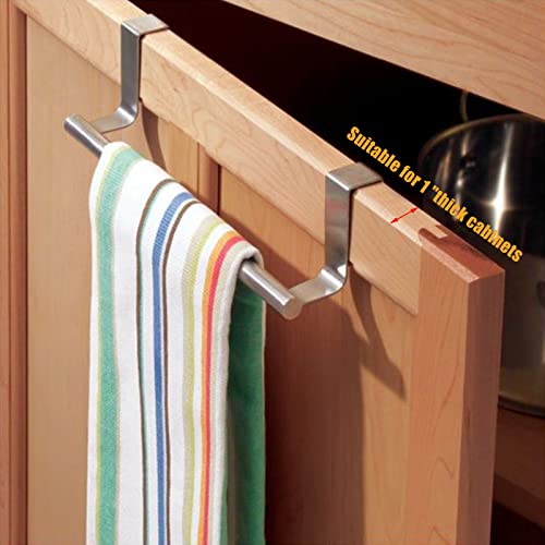 Coufce 23cm / 9 Inch Stainless Steel Kitchen Cabinet Towel Holder, Over Door Towel Rack Bar Holder, Towel Rack with Hooks for Bathroom, Over Cabinet Cupboard Doors(2Pcs)