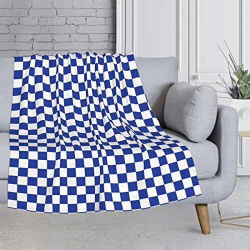 Throw Blanket Home Decor, Blue Checkered Blanket, Funny Thanksgiving Christmas Birthday Gifts, Soft Warm Lightweight Microfiber Plaid Flannel Blankets for Sofa Couch Bed Car Travel 60X50 Inch