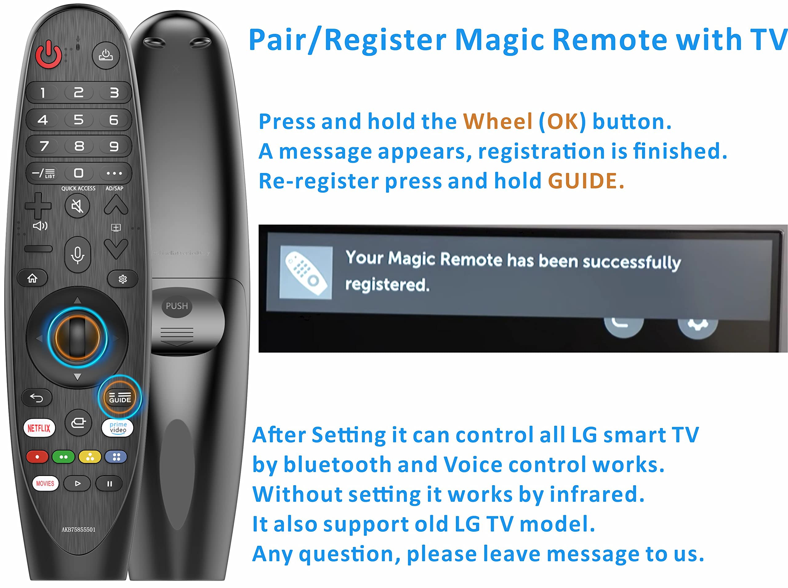 Replacement TV Remote for LG TV, Universal Magic Control with Voice, Pointer & Mouse for WebOS Smart TVs, Compatible with MR21GA MR20GA MR19BA MR18BA AKB75855501