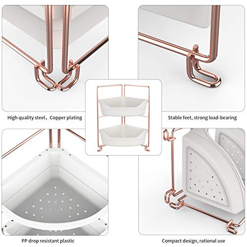 kaileyouxiangongsi 2-Tier Cosmetic Storage Shelf, Bathroom Countertop Organizer, Vanity Tray Cosmetic & Makeup Storage, Corner Storage Shelf,Spice Rack(Rose Gold)