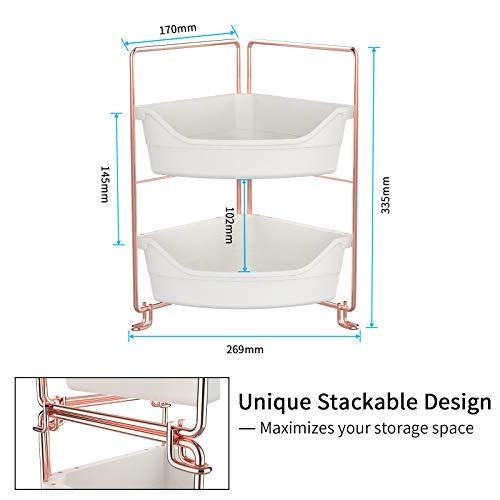 kaileyouxiangongsi 2-Tier Cosmetic Storage Shelf, Bathroom Countertop Organizer, Vanity Tray Cosmetic & Makeup Storage, Corner Storage Shelf,Spice Rack(Rose Gold)