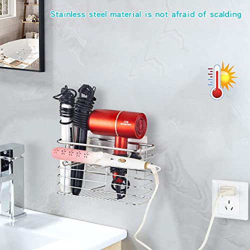 YQh Hair Tool Organizer,Hair Dryer Holder,Hair Styling Tool Organizer Basket for Bathroom,Stainless Steel Hair Dryer Holder Storage,Wall Mounted Tool Organizer Storage Basket for Hair Drye