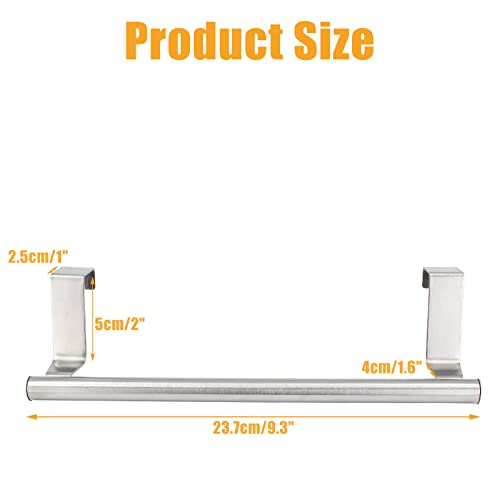 Coufce 23cm / 9 Inch Stainless Steel Kitchen Cabinet Towel Holder, Over Door Towel Rack Bar Holder, Towel Rack with Hooks for Bathroom, Over Cabinet Cupboard Doors(2Pcs)