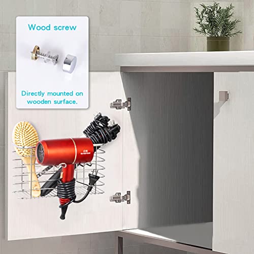 YQh Hair Tool Organizer,Hair Dryer Holder,Hair Styling Tool Organizer Basket for Bathroom,Stainless Steel Hair Dryer Holder Storage,Wall Mounted Tool Organizer Storage Basket for Hair Drye
