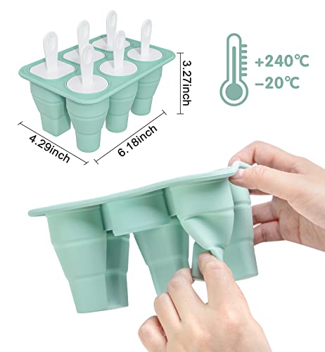 Korlon Popsicles Molds, Collapsible Silicone Baby Popsicle Molds Maker for Kids & Adults, Easy Release Ice Pop Molds with Stick, Funnel & Brush for Making Homemade Popsicles and Ice Cubes