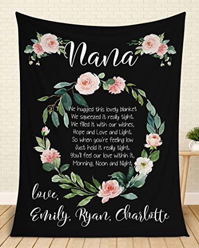 Nana Flower Grandkids Gifts Blanket,Customized Gifts for Nana, Throw Blanket Nana Birthday Gifts , Nana Blanket Throw, Nana Gifts from Grandkids, Christmas Nana Gifts for Grandma. (A0 - Nana), Full