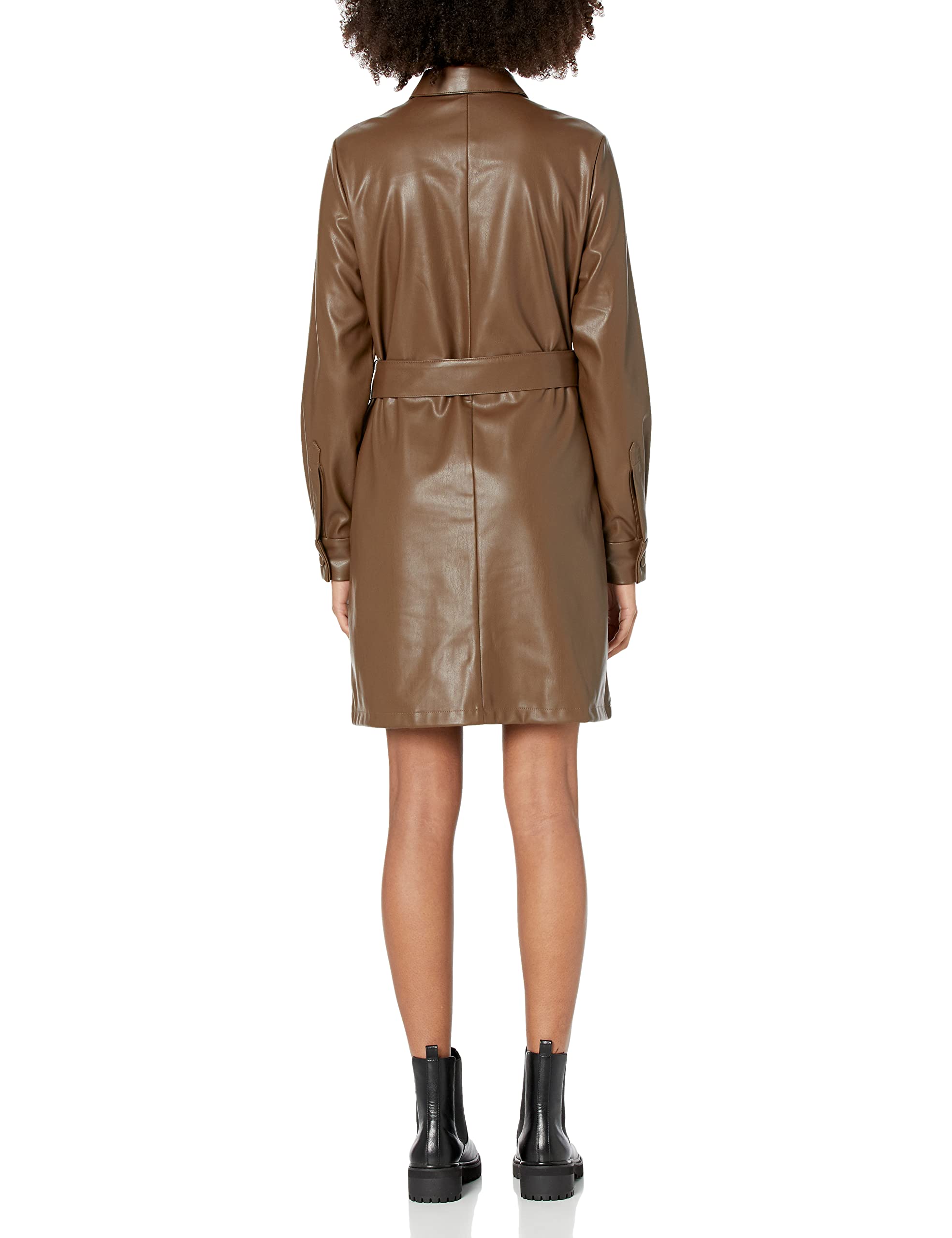 The Drop Women's Sam Vegan Leather Shirtdress, Coffee Bean, L