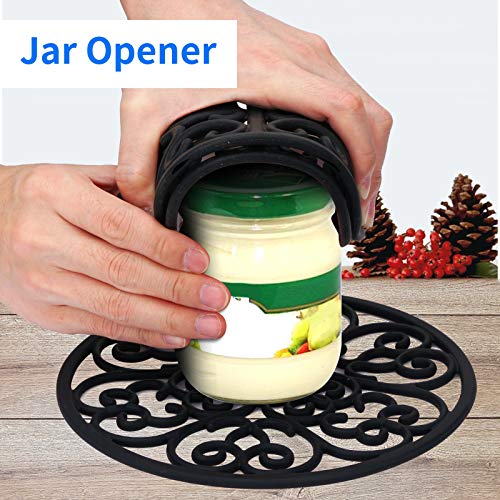 CHEFBEE 3PCS Silicone Trivet Mat - Trivets for Hot Dishes, Table, Countertop, Non-Slip Heat Resistant Modern Kitchen Trivets, Teapot Trivet - Flexible Black Trivet Set