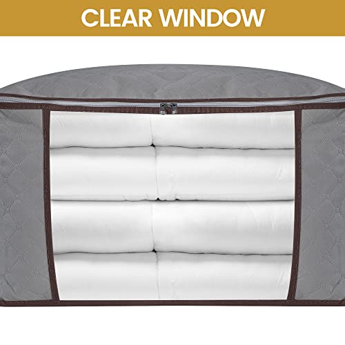 FORCTIBULL Large Storage Bags, Closet Organizers and Storage Bins with Lids, Storage Containers with Clear Window for Organizing Clothes Blanket Comforter Bedding Toy, 84L (3 Pack, Gray)