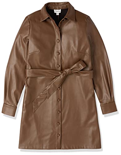 The Drop Women's Sam Vegan Leather Shirtdress, Coffee Bean, L