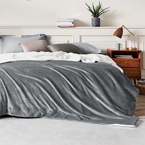 Bedsure Sherpa Fleece Blankets Grey King & Bedsure 100% Cotton Muslin Blankets Grey Throw