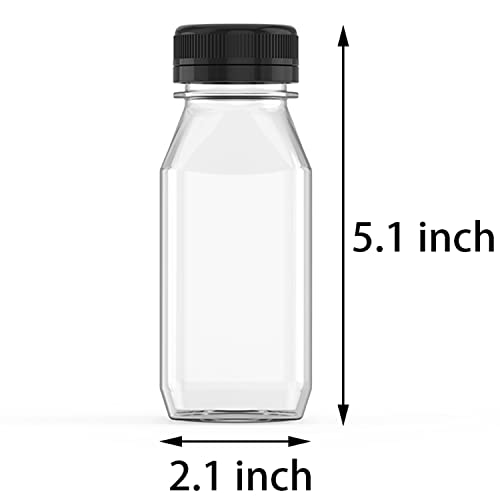 Hulless 3 Pcs 8 Ounce Plastic Juice Bottle Drink Containers Juicing Bottles with Black Lids, Suitable for Juice, Smoothies, Milk and Homemade Beverages