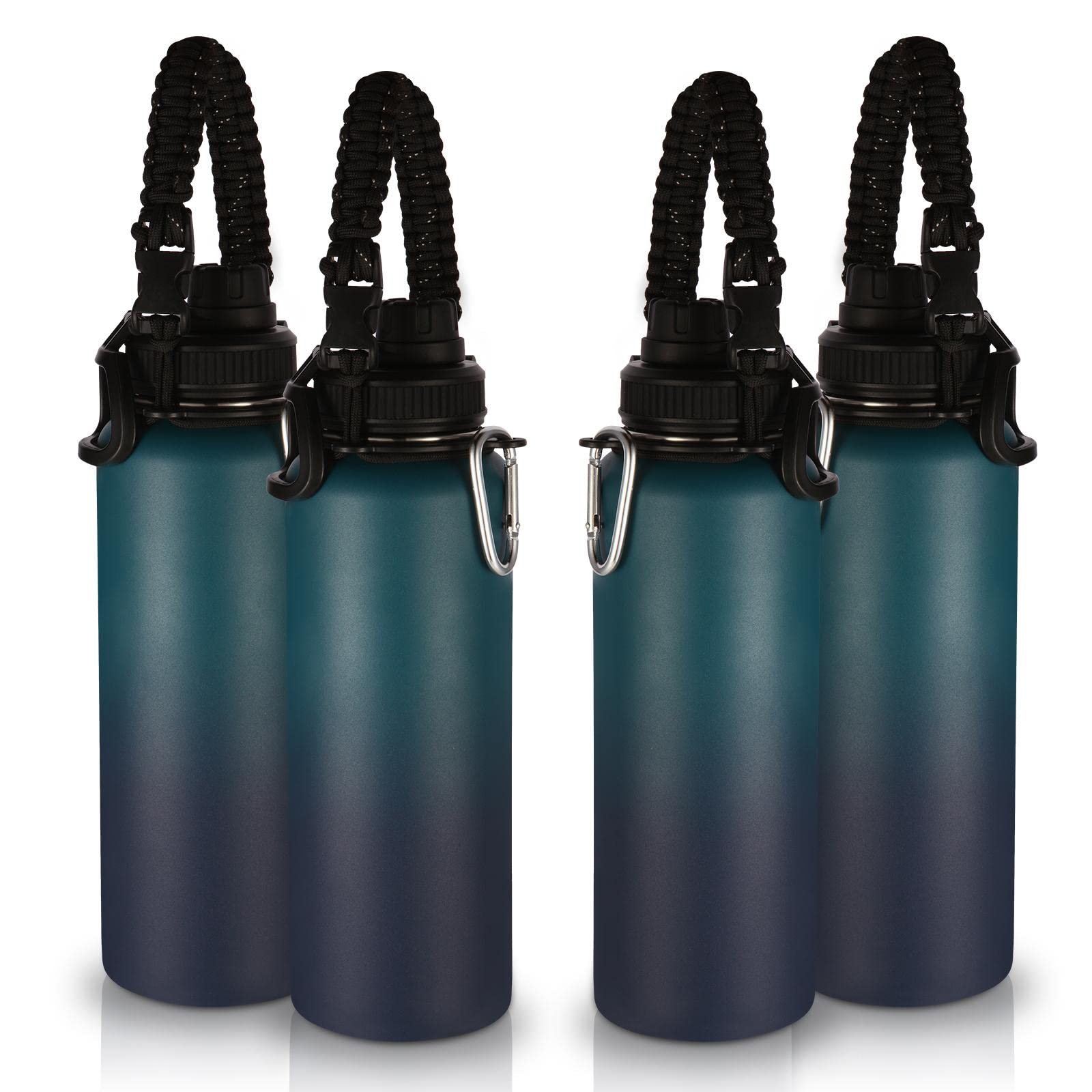 Volhoply Insulated Water Bottles Bulk 4 Pack,40 oz Stainless Steel Sports Bottle with Paracord Handle & Spout Lid,Double Walled Water Thermos with Wide Mouth,Reusable Large Water Cup(Dark Night,4 Set)