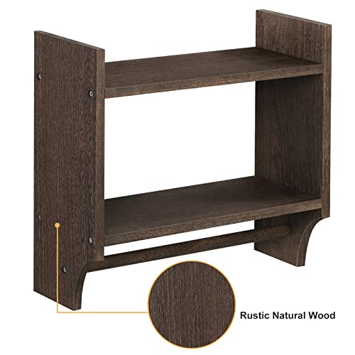 OYEAL Bathroom Shelf Wall Mounted Farmhouse Towel Rack with Towel Bar 2 Tier Bathroom Organizer for Kitchen Bathroom Living Room, Rustic Brown