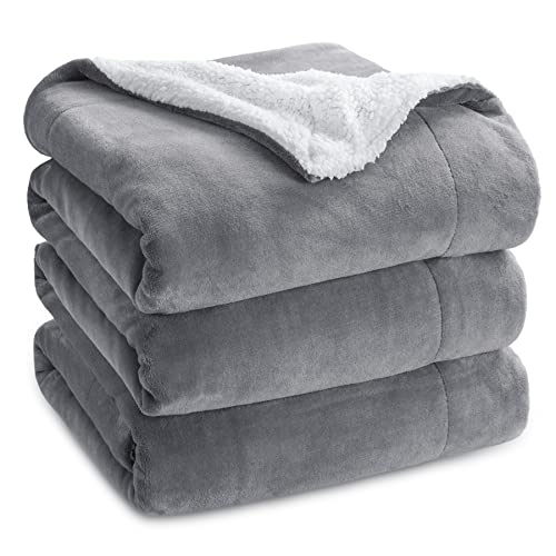 Bedsure Sherpa Fleece Blankets Grey King & Bedsure 100% Cotton Muslin Blankets Grey Throw