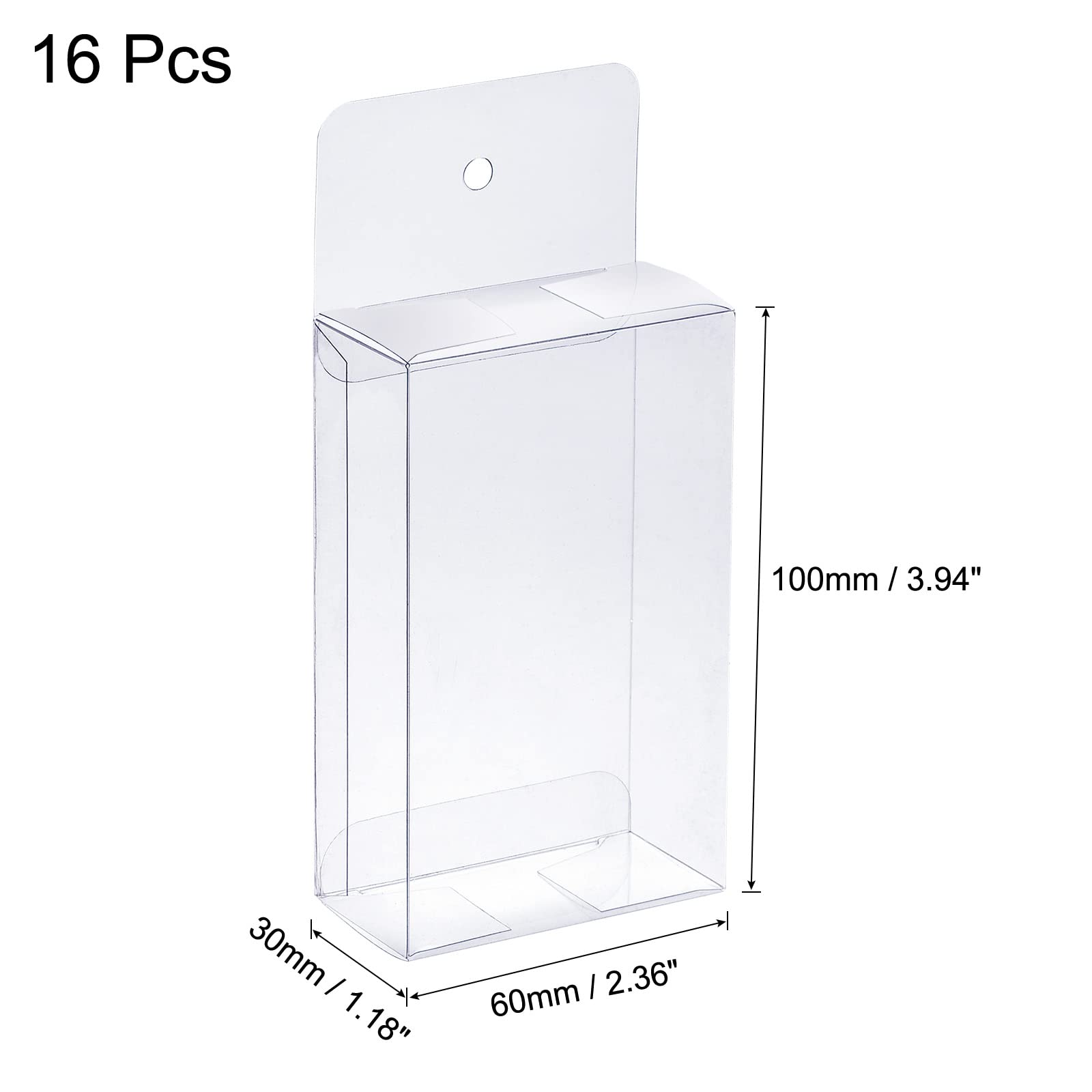 MECCANIXITY Plastic Retail Boxes 1.2"x2.4"x3.9" (30x60x100 mm) Gift Box Protecting Film for Christmas, Wedding, Party Wrapping Clear Pack of 16