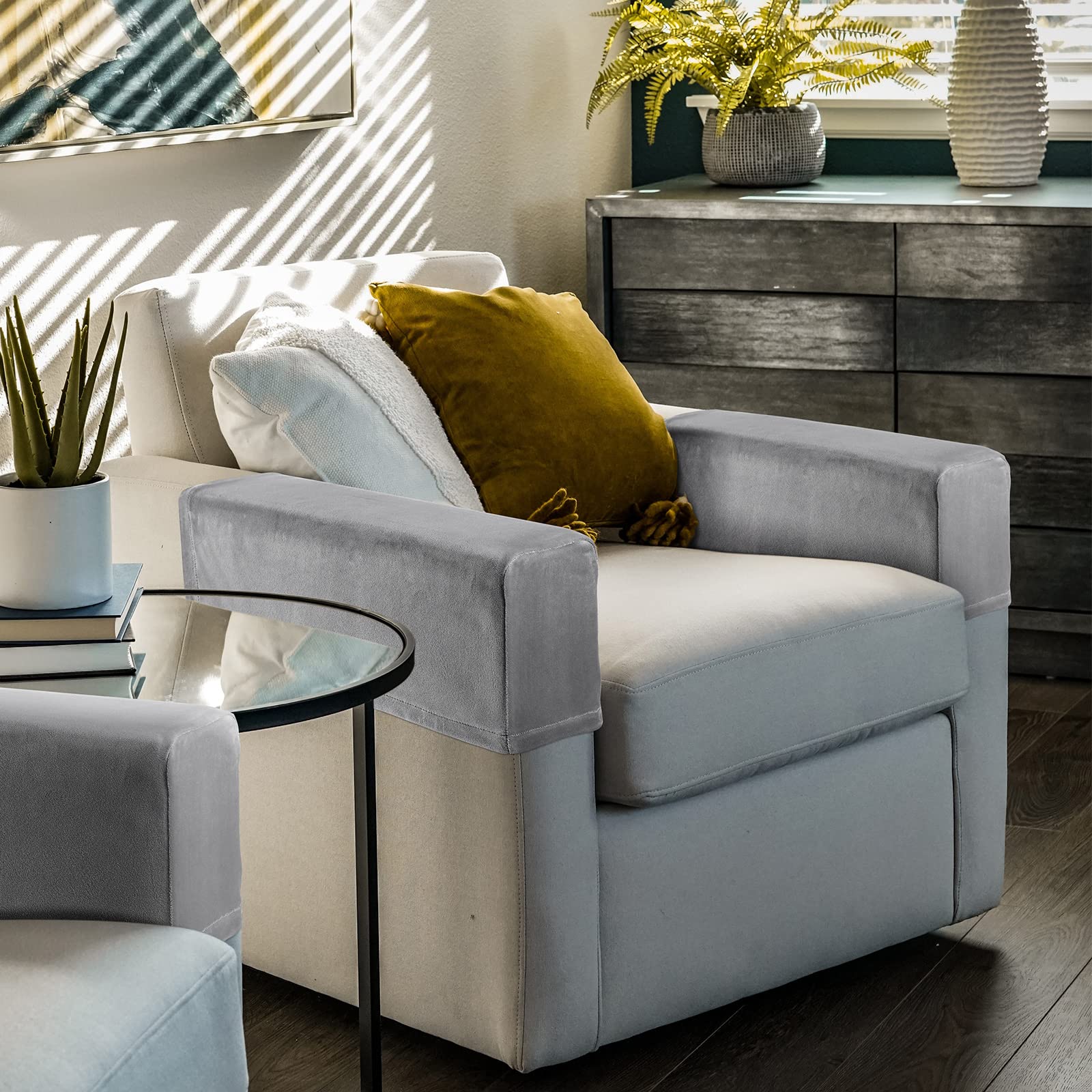 2Pcs Light Grey Armrest Covers, Washable Stretch Couch Arm Covers Couch Sofa Armchair Slipcovers for Chairs Sofa Furniture Protector Recliner Sofa