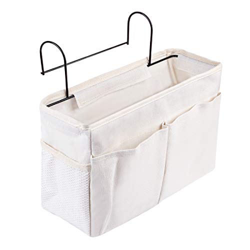 Scakbyer Bedside Caddy, 2PCS Bedside Storage Hanging Bag Bunk Bed Storage Caddy for Dormitory Room, Hospital Bed Rails, Baby Bed, Camp - White