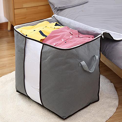 Dereck 90L Large Storage Bags 2 Pcs Blanket Quilt Comforter Collapible Storage Bag Duvet Pillow Clothes Storage Under Bed Organizer (Gray(90L),2)