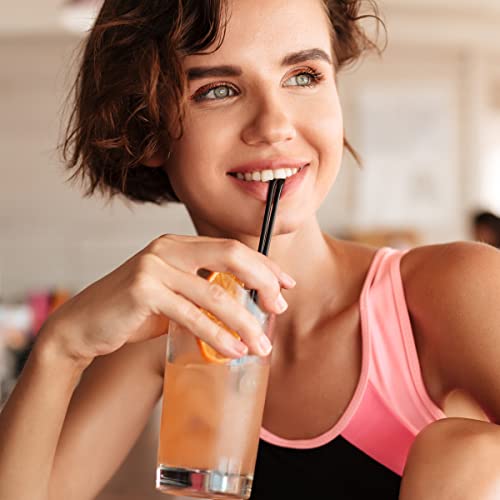 Black Straws,100 Pcs Long Disposable Plastic Drinking Straws. (0.23''diameter and 10.2"long)-Black