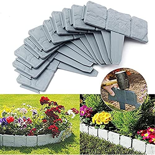 Gigicloud 10pcs Garden Landscape Edging Border, Garden Edging Border Imitation Stone Brick Plant Plastic Fencing Lawn Plant Border DIY Decorative Flower Grass Bed Border for Outdoor Patio Balcony Yard