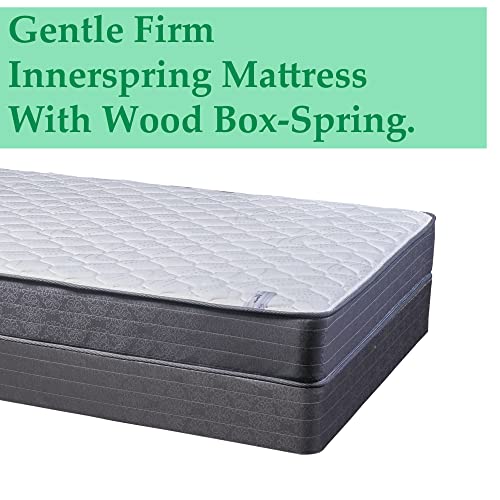 Treaton, 8-Inch Gentle Firm Supportive Yet Remarkebly Comfortable Innerspring Mattress & 8" Wood Box Spring Set, Twin, Beige
