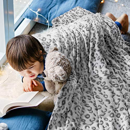 HOMEIDEAS Fleece Flannel Printed Blanket Twin Size, 61X80 Inches Soft Lightweight Microfiber Throw Blanket for Couch/Sofa/Bed for All Season,Leopard/Cheetah, Grey
