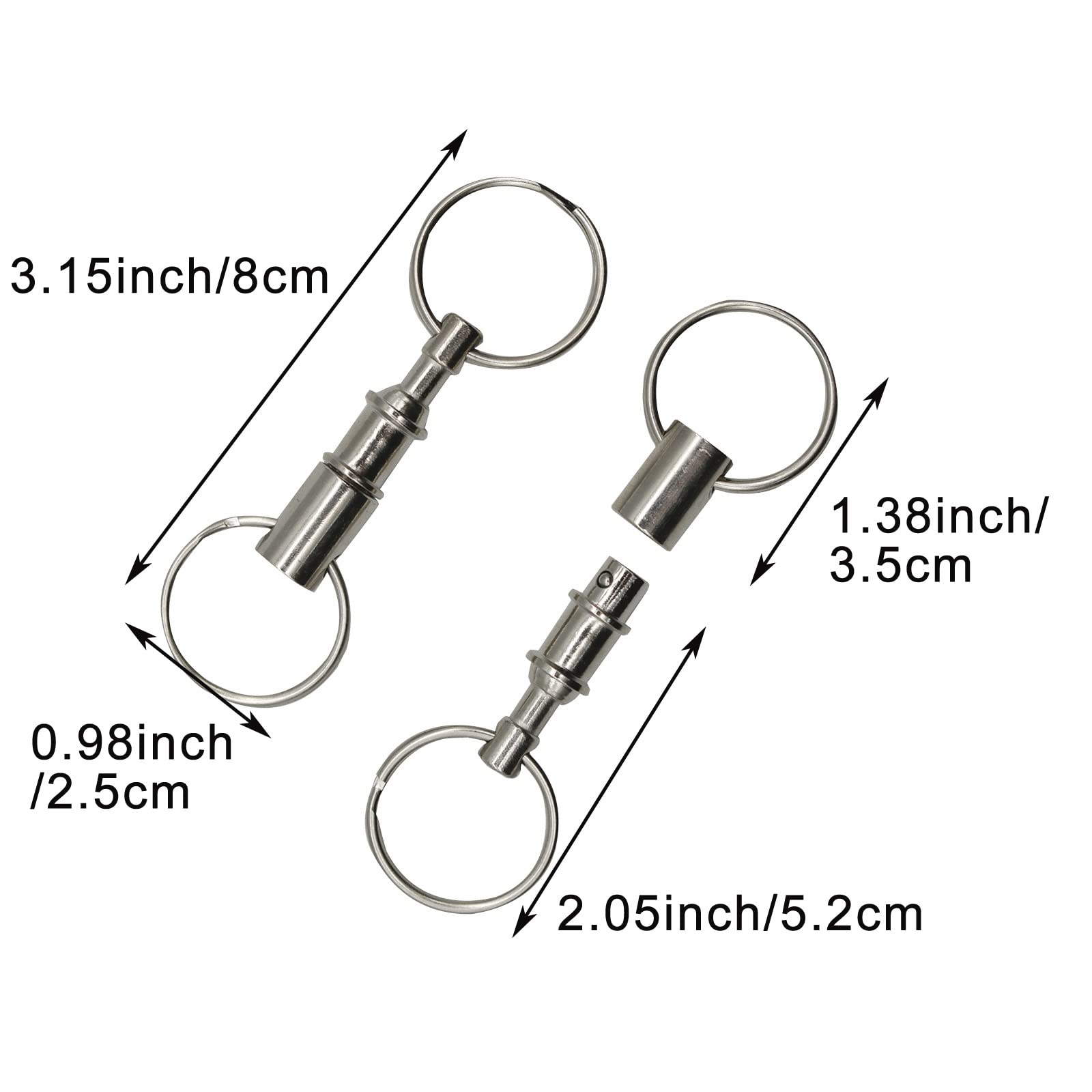 Pinenjoy 10Pcs Quick Release Keychain Detachable Pull Apart Key Rings Heavy Duty Dual Split Snap Lock Holder Silver Double Spring Key Accessory