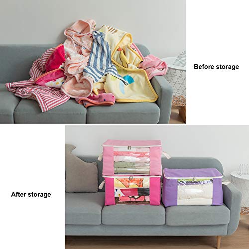 YueYue 2pack large capacity organizer storage bag,sturdy zipper Storage containers bags with reinforced handle, storage bag clothes blankets comforters clear window