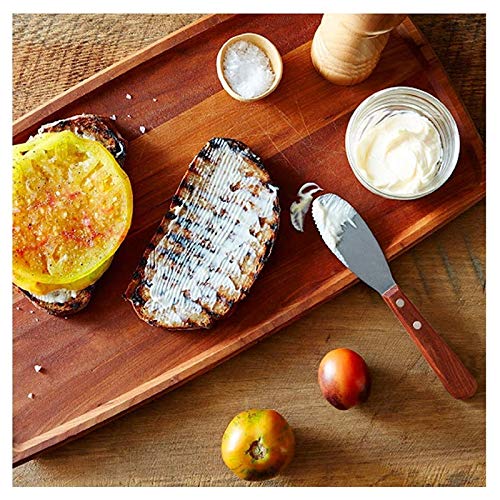 Stainless Steel Straight Edge Wide Butter Spreader Deluxe Sandwich Cream Cheese Condiment Knives Set Kitchen Tools, Wood Handle, 8” (4)