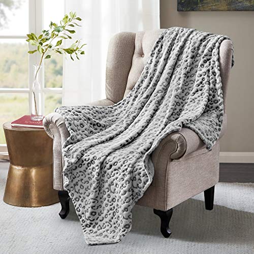 HOMEIDEAS Fleece Flannel Printed Blanket Twin Size, 61X80 Inches Soft Lightweight Microfiber Throw Blanket for Couch/Sofa/Bed for All Season,Leopard/Cheetah, Grey