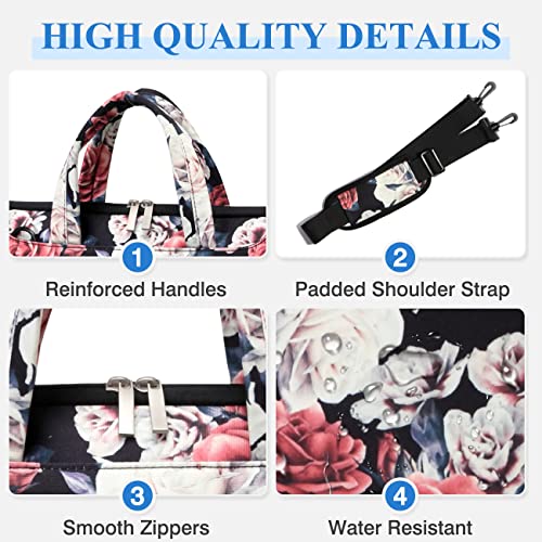 VASCHY Laptop Bag for Women, Water Resistant 15.6in Computer Tablet Carrying Case Sleeve Messenger Shoulder Bag for Work, Floral