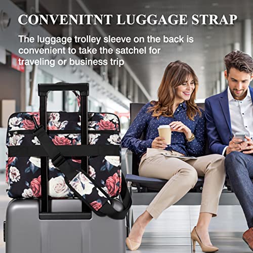 VASCHY Laptop Bag for Women, Water Resistant 15.6in Computer Tablet Carrying Case Sleeve Messenger Shoulder Bag for Work, Floral