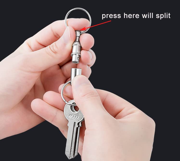 Pinenjoy 10Pcs Quick Release Keychain Detachable Pull Apart Key Rings Heavy Duty Dual Split Snap Lock Holder Silver Double Spring Key Accessory