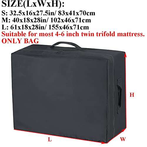 Tri-Fold Mattress Carry Case Bag Skyour Waterproof Foldable Memory Foam Narrow Twin Mattress Cases Cover Sturdy Carrying Storage Bags for 4-6in Queen Tri-Fold Guest Bed Mattress 40x18x28in