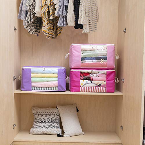 YueYue 2pack large capacity organizer storage bag,sturdy zipper Storage containers bags with reinforced handle, storage bag clothes blankets comforters clear window