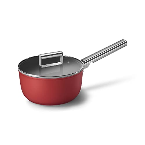 Smeg CKFS2011RDM Saucepan, Red, Non-Stick, Aluminium, Patented Base, 20cm