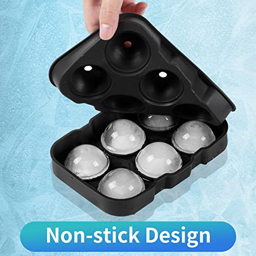 ALLTOP Ice Cube Trays(Set of 2),Sphere Mold with Lid & Large Square Ice Maker for Whiskey, Cocktails,Reusable Round Silicone Tools, DIY,Freezer-Black