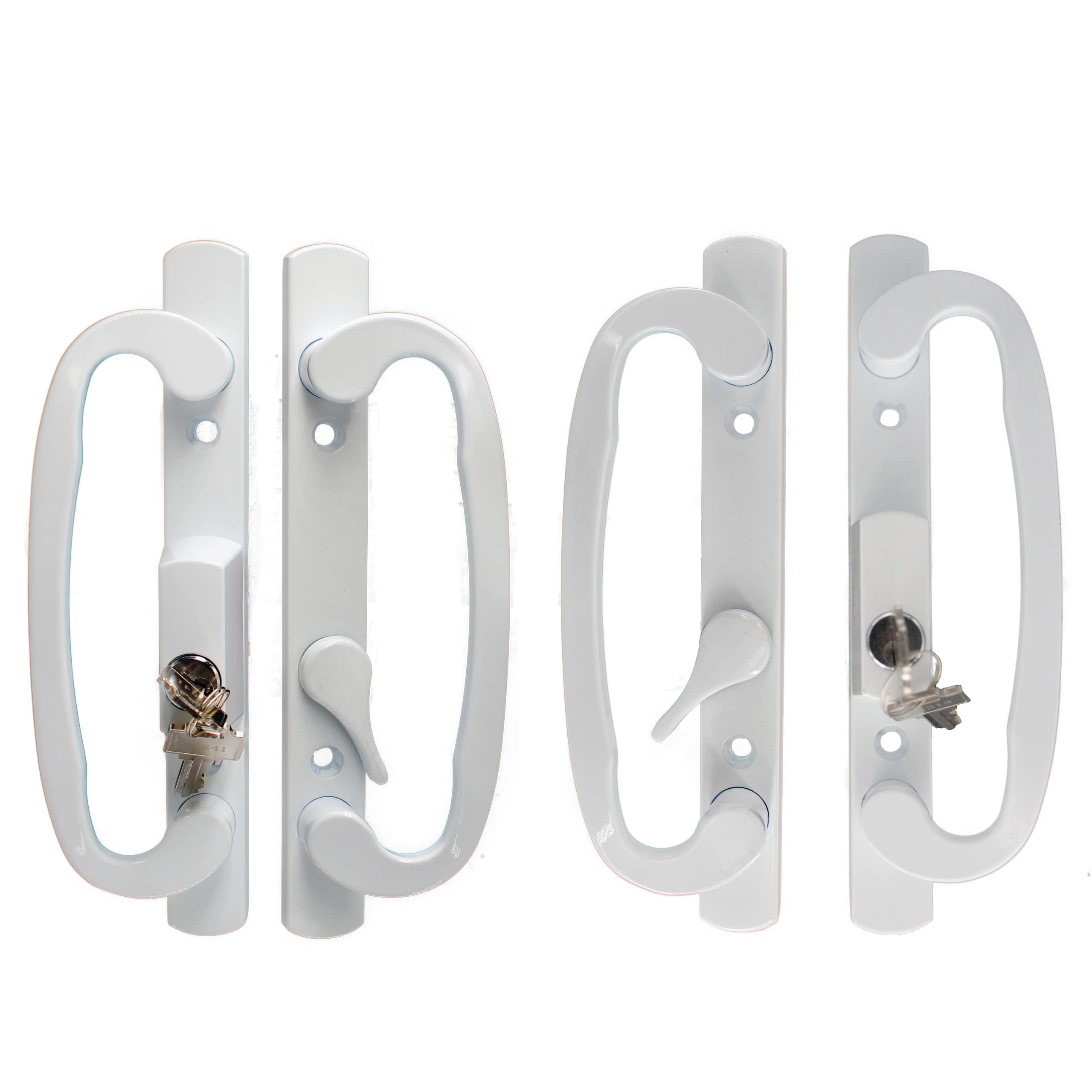 Hyneesun Patio Door Handle 3-15/16 Inch(10cm) Hole spacing(Right and Left Handed White Sliding Door Handle Set Mortise Style, keyed(Offset Position)