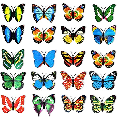 20 PCS Colorful Butterfly Refrigerator Magnets - Butterfly Wall Decor Strong Magnets with Adhesive Backing - Wall Butterflies Magnets for Fridge Decor, Kitchen Decor - Butterfly Magnets (Random Color)