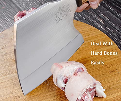 BLADESMITH Meat Cleaver Butcher Axe Bone Chopper Heavy Duty - 6.3'' Bone Cutting Knife Bone Breaker, Stainless Steel Thicken Blade & Pear Wood Handle, for Kitchen/Slaughterhouse Looks Manly