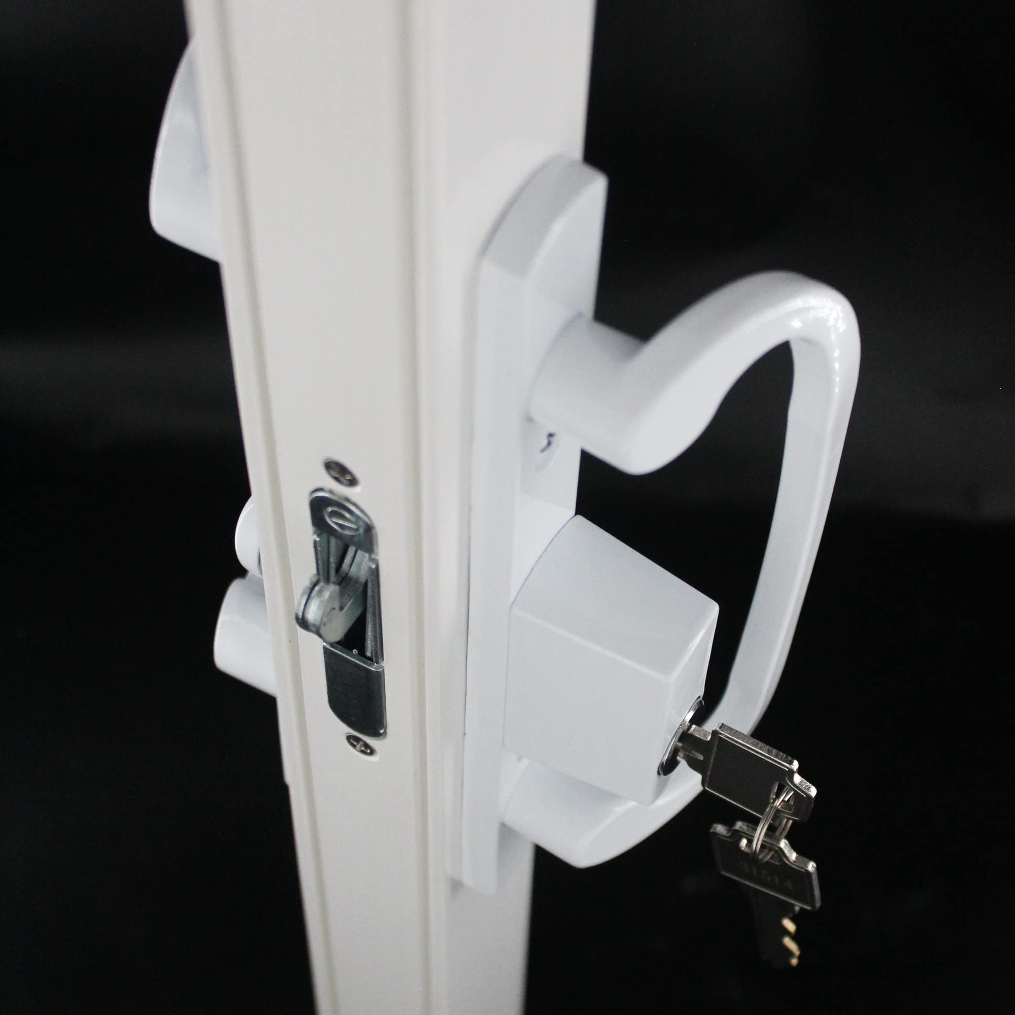 Hyneesun Patio Door Handle 3-15/16 Inch(10cm) Hole spacing(Right and Left Handed White Sliding Door Handle Set Mortise Style, keyed(Offset Position)