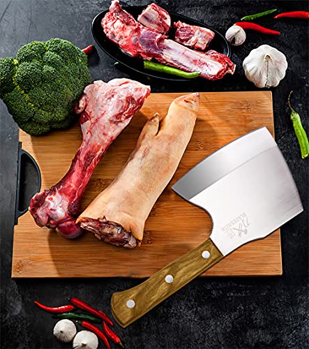 BLADESMITH Meat Cleaver Butcher Axe Bone Chopper Heavy Duty - 6.3'' Bone Cutting Knife Bone Breaker, Stainless Steel Thicken Blade & Pear Wood Handle, for Kitchen/Slaughterhouse Looks Manly