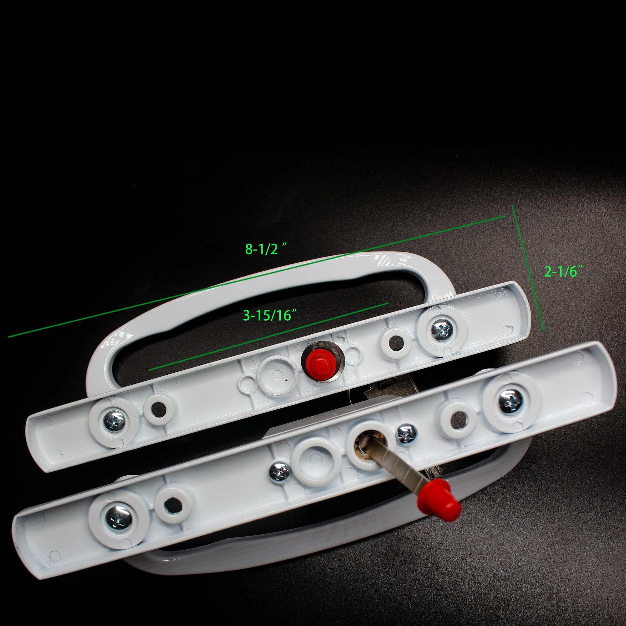 Hyneesun Patio Door Handle 3-15/16 Inch(10cm) Hole spacing(Right and Left Handed White Sliding Door Handle Set Mortise Style, keyed(Offset Position)