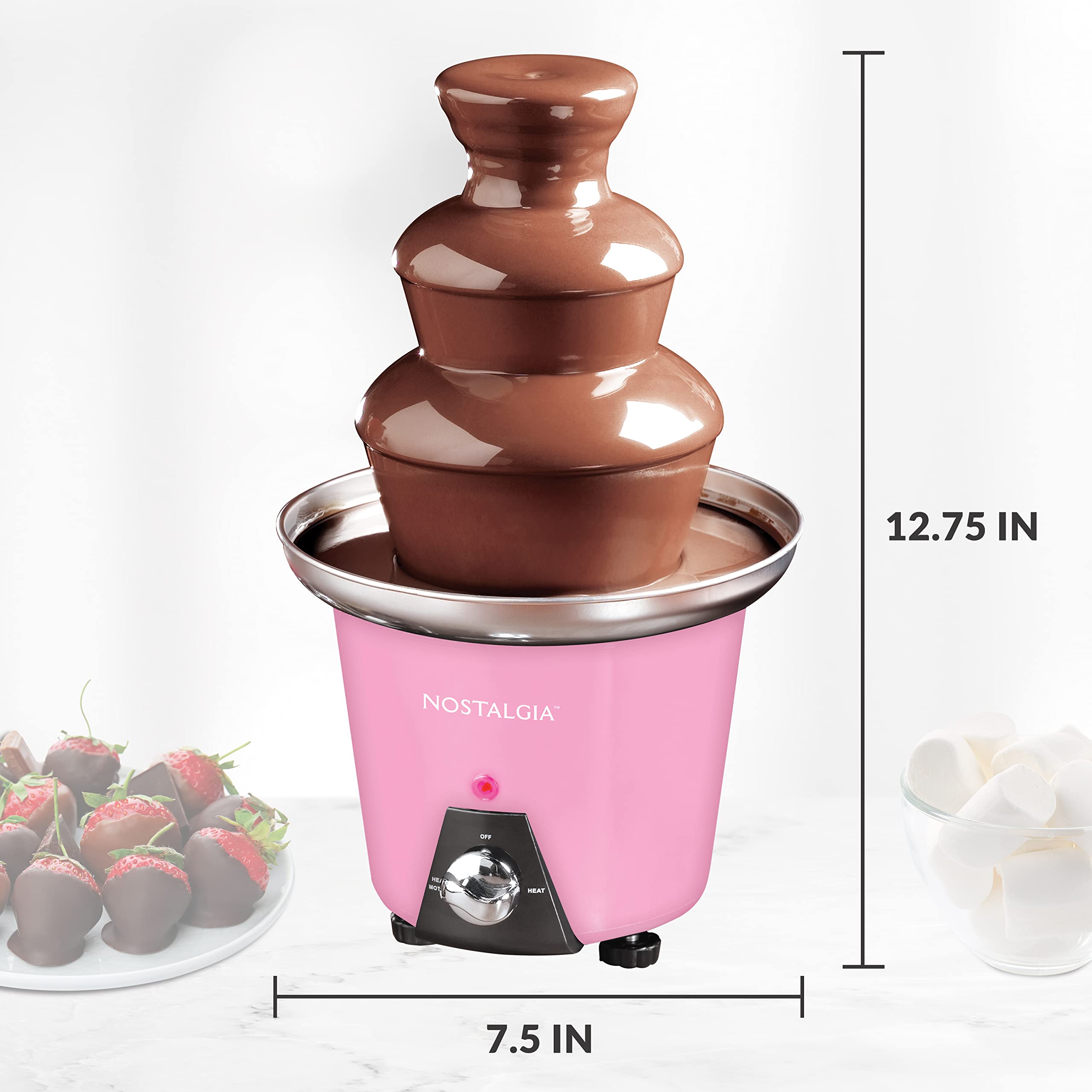 Nostalgia 3 Tier Electric Chocolate Fondue Fountain Machine for Parties - Melts Cheese, Queso, Candy, and Liqueur - Dip Strawberries, Apple Wedges, Vegetables, and More - 24-Ounce - Pink