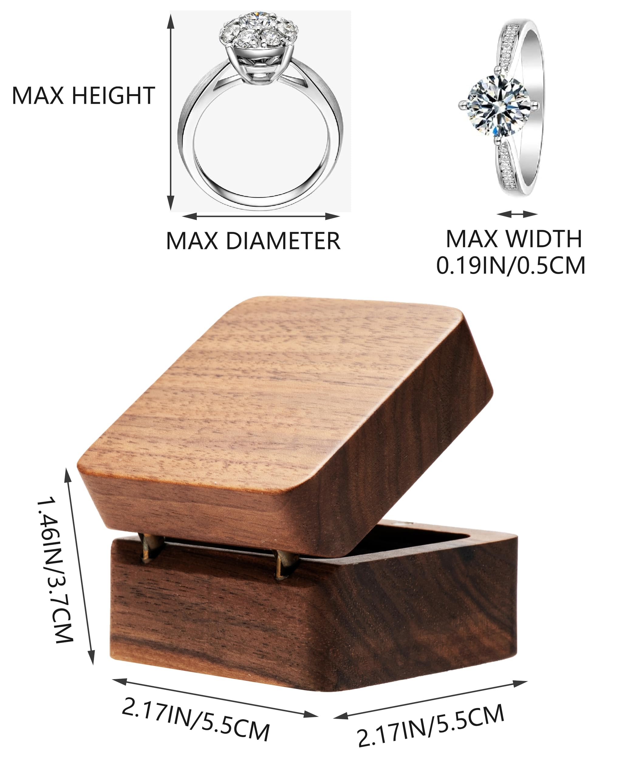 COSISO Square Solid Wood Double Ring Box Case for Wedding Ceremony Engagement Proposal,Wooden Ring Holder for 2 Rings (Beige Inner)