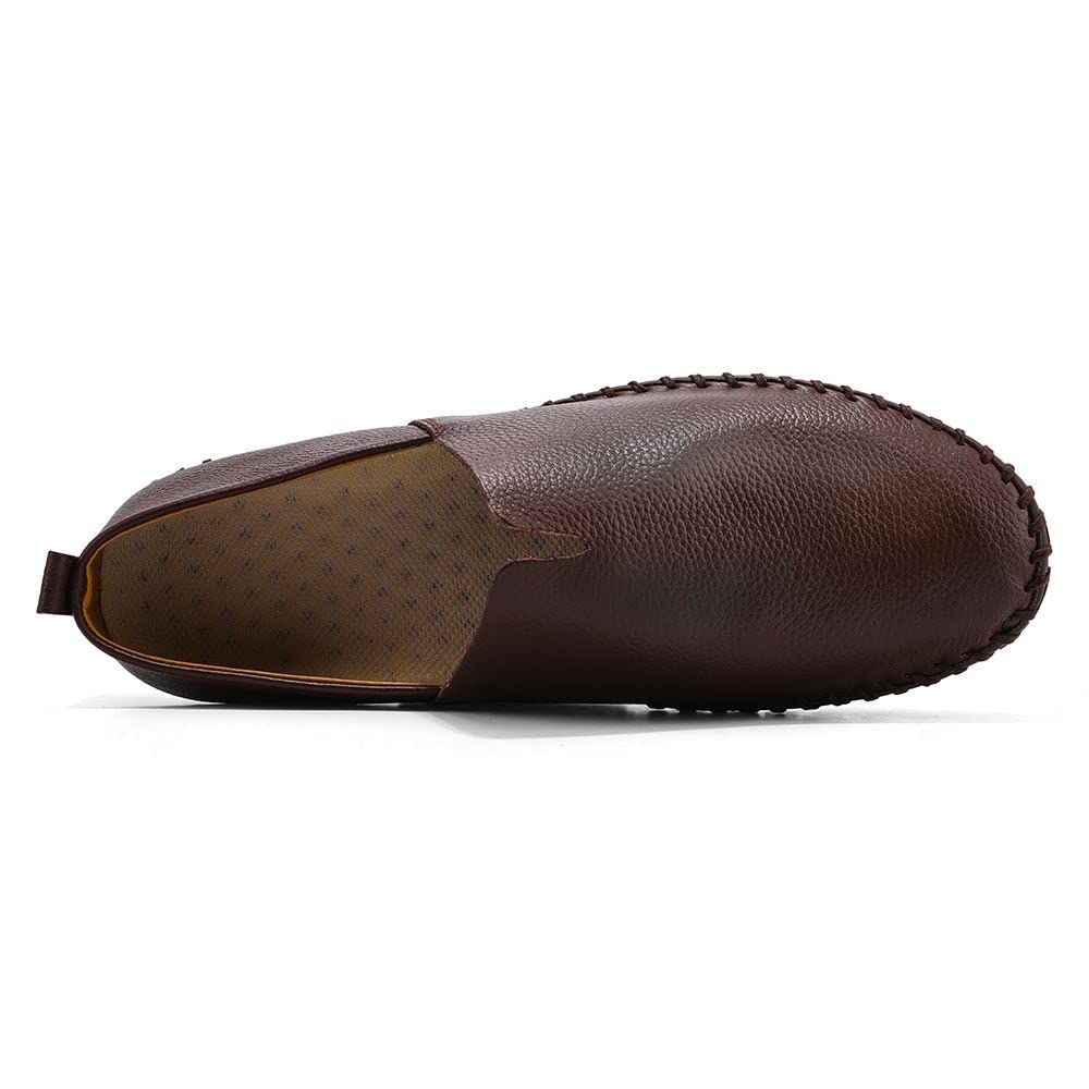 Men's Genuine Leather Loafer Shoes Slip On Soft Walking Driving Shoes,Dark Brown,44EU=10 M US