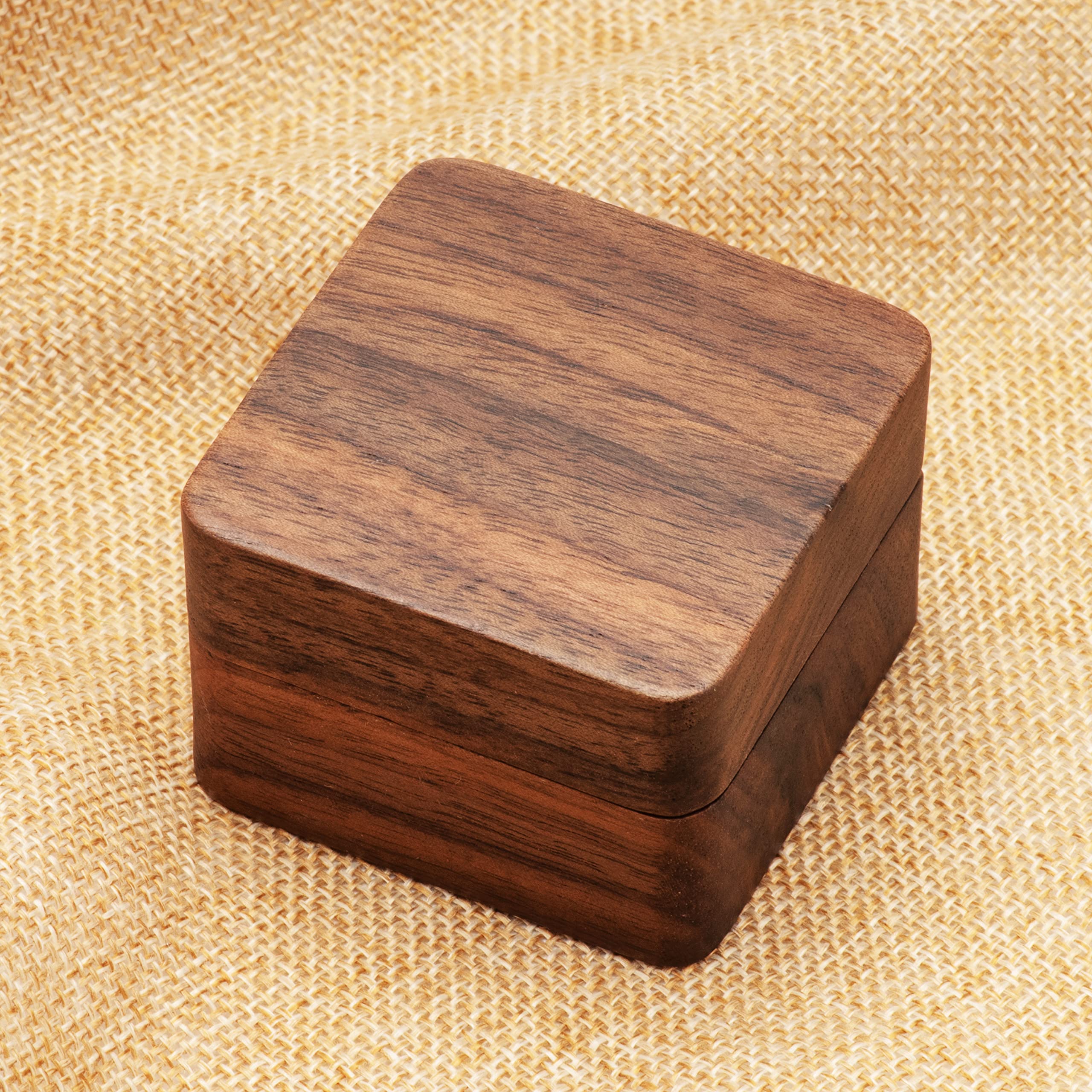 COSISO Square Solid Wood Double Ring Box Case for Wedding Ceremony Engagement Proposal,Wooden Ring Holder for 2 Rings (Beige Inner)