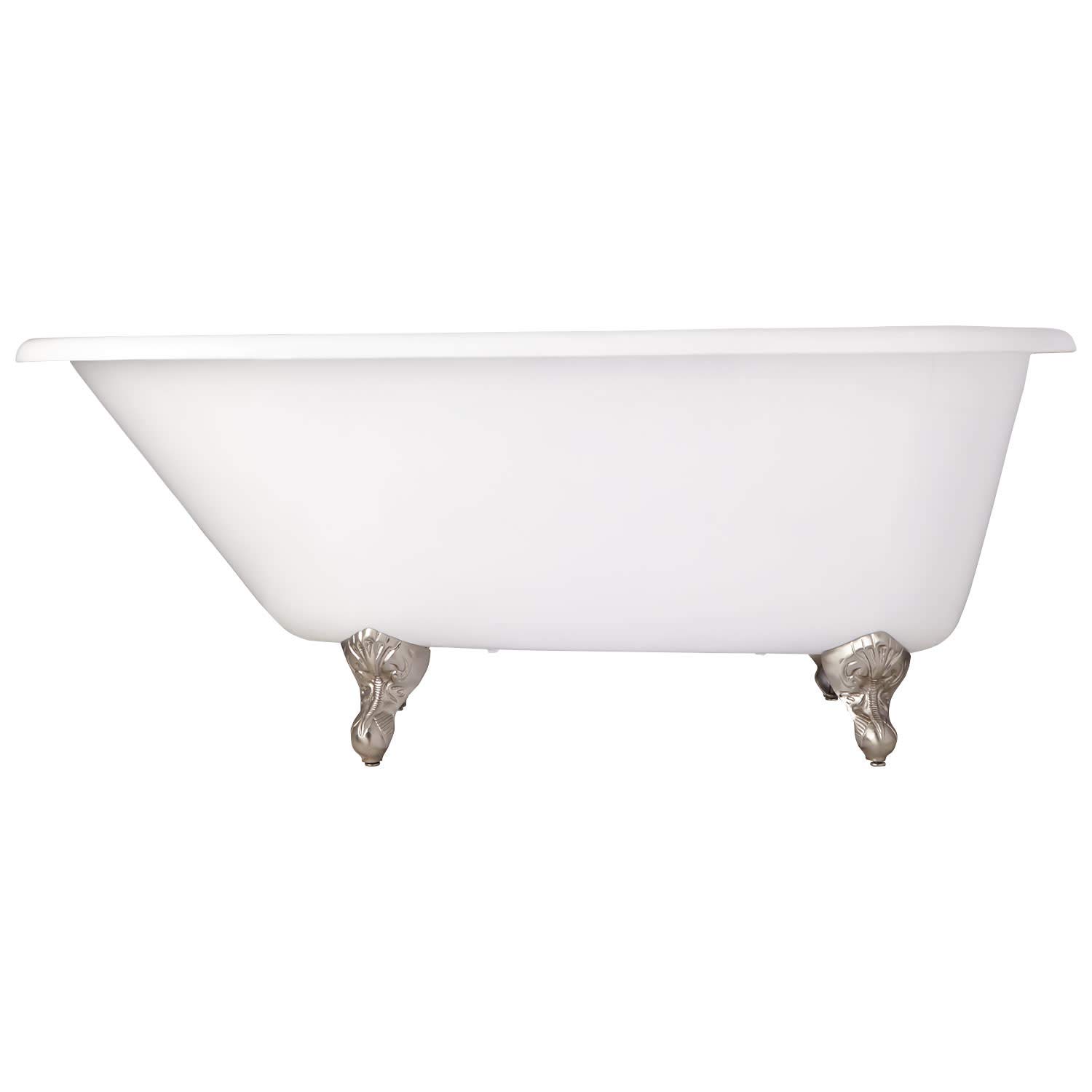 Signature Hardware 307195 Miya 54" Cast Iron Soaking Clawfoot Tub with Pre-Drilled Overflow Hole - White/White Feet